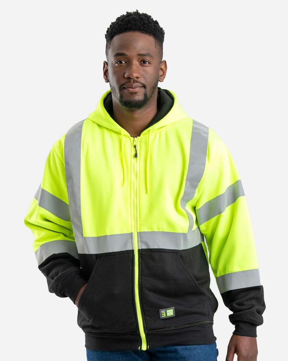 Berne HVF023 Hi-Vis Class 3 Color Block Full-Zip Hooded Sweatshirt ...
